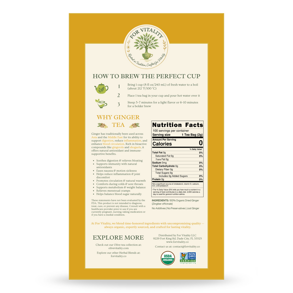 For Vitality® Organic Ginger Tea Bags (100 Count | 7 oz | 200g)